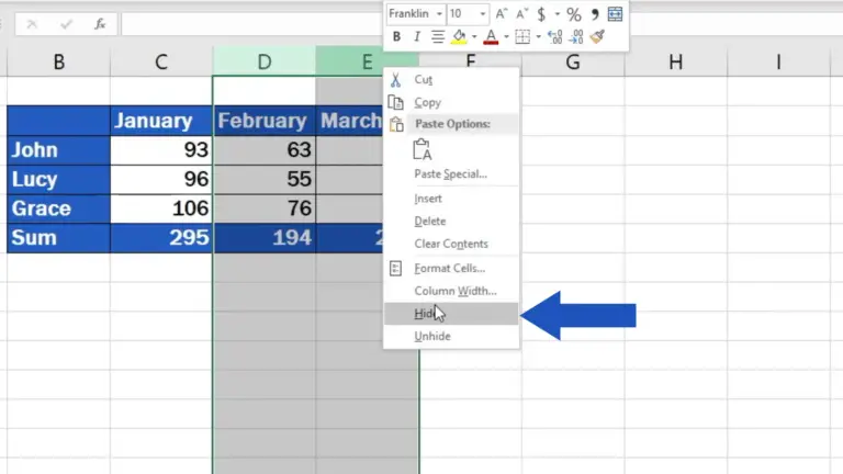 How to Hide Columns in Excel