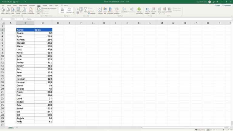 How to Sort Alphabetically in Excel