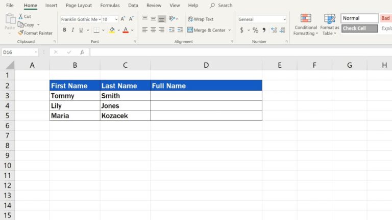 How to Combine First and Last Name in Excel