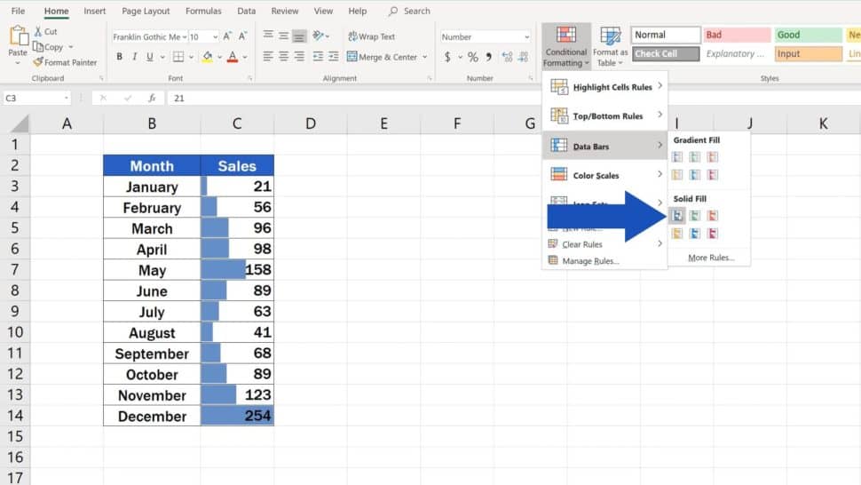 Try out Data Bars in Excel for clear graphical data representation