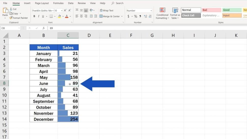 Try out Data Bars in Excel for clear graphical data representation