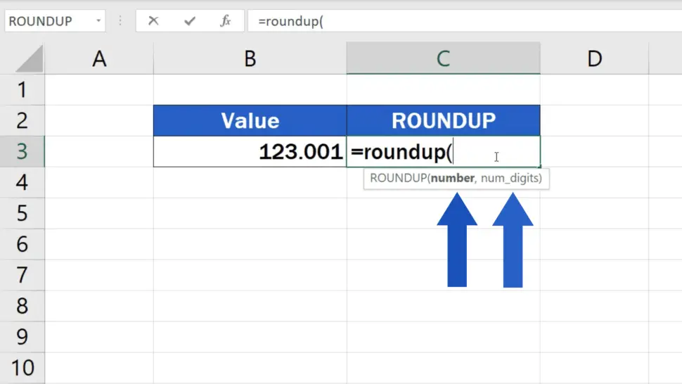 How to ROUNDUP in Excel