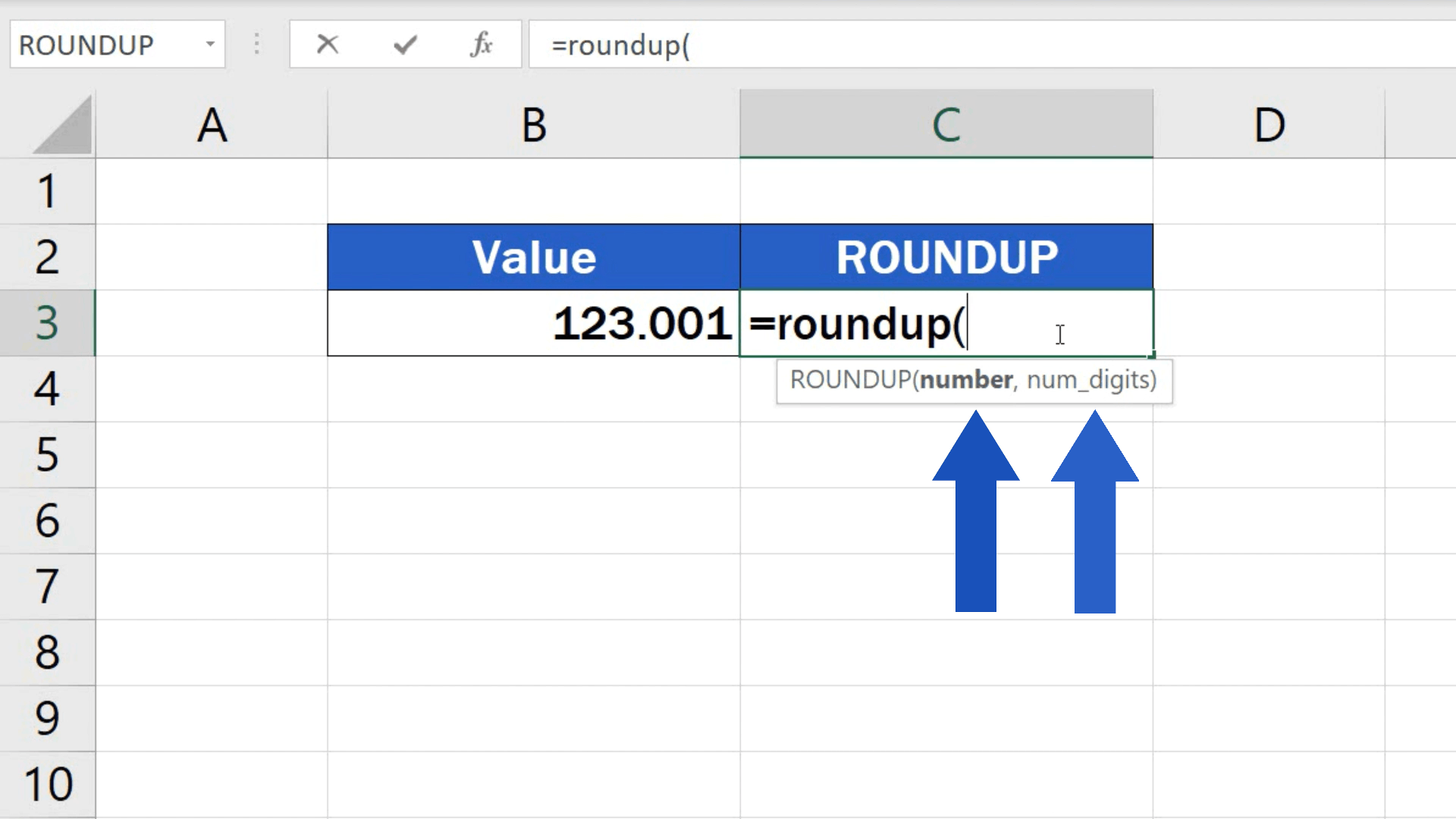How to ROUNDUP in Excel