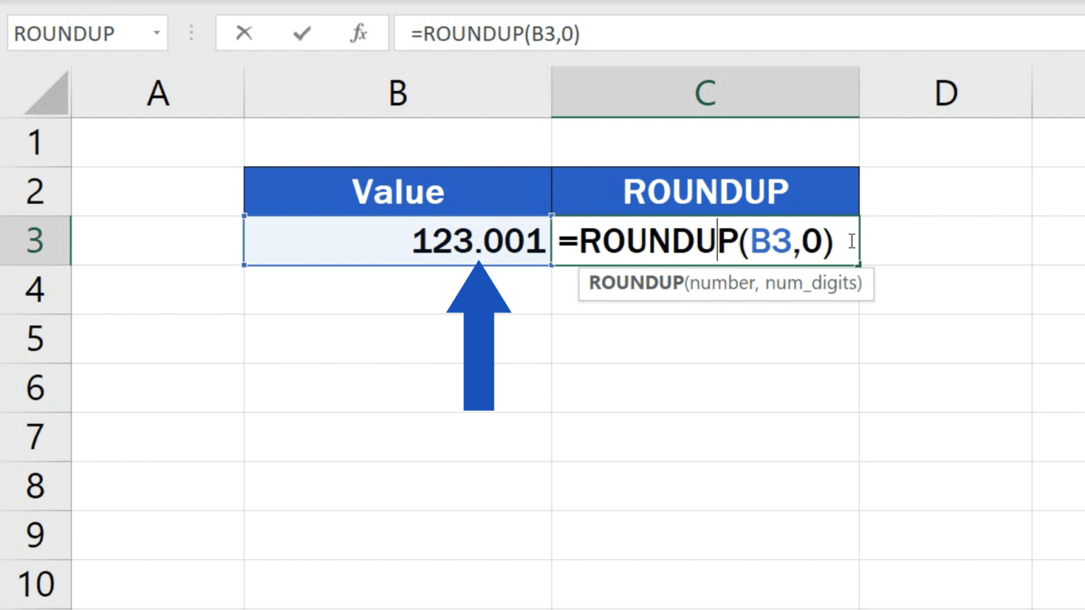 How to ROUNDUP in Excel