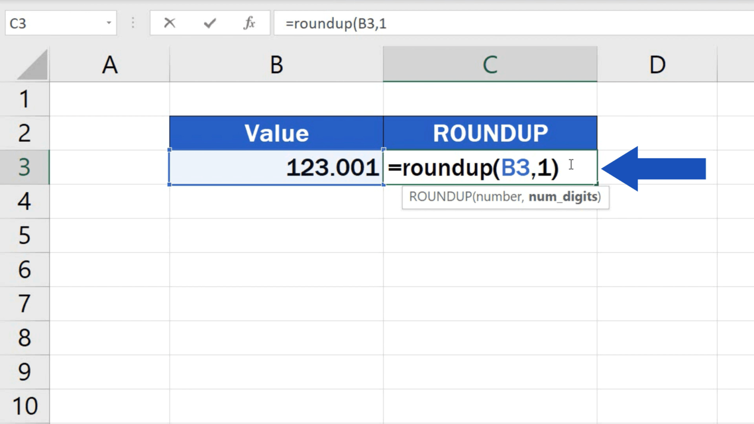 How to ROUNDUP in Excel