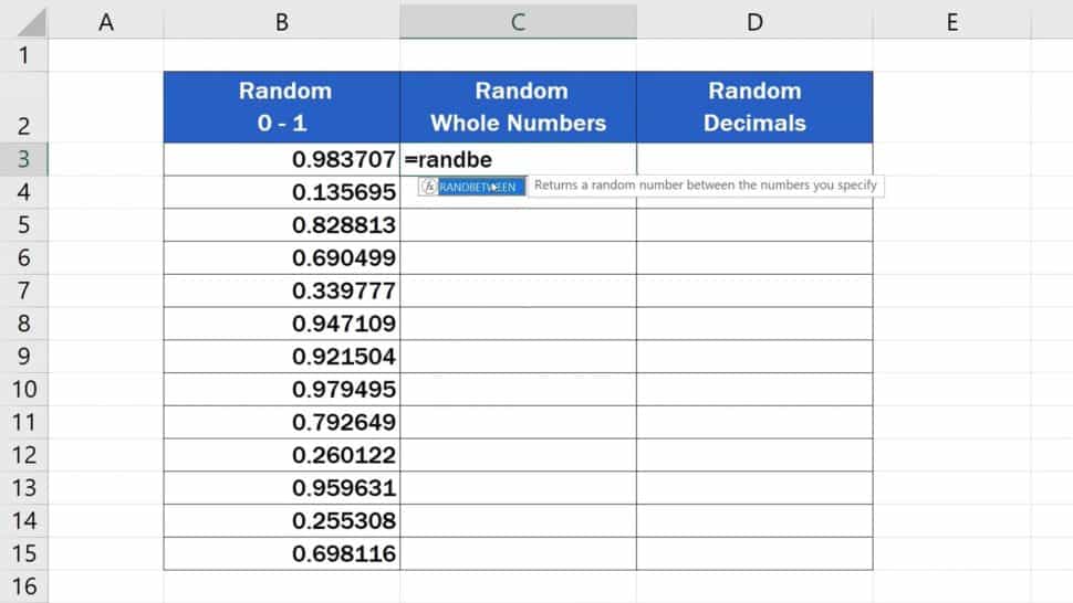 How to Generate Random Numbers in Excel (3 Different Ways)