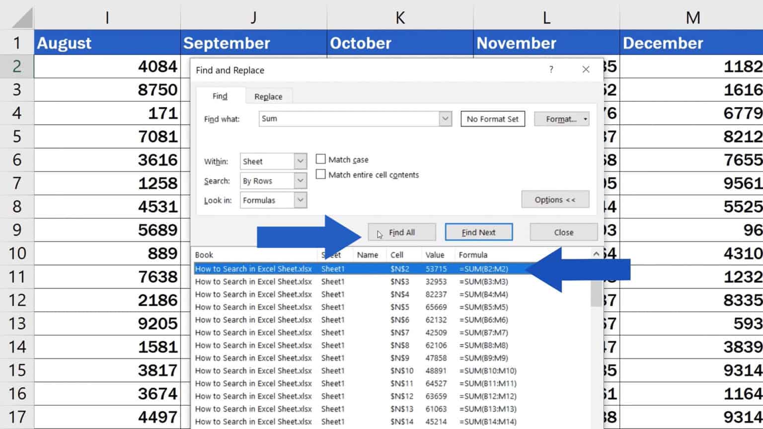 How to Search in Excel Sheet