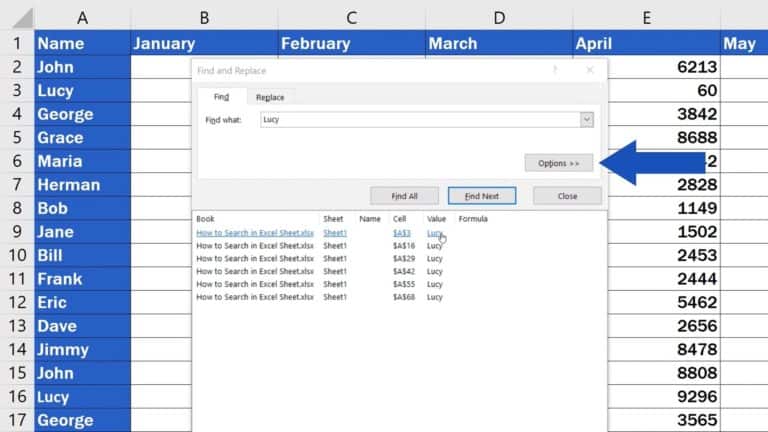 How to Search in Excel Sheet