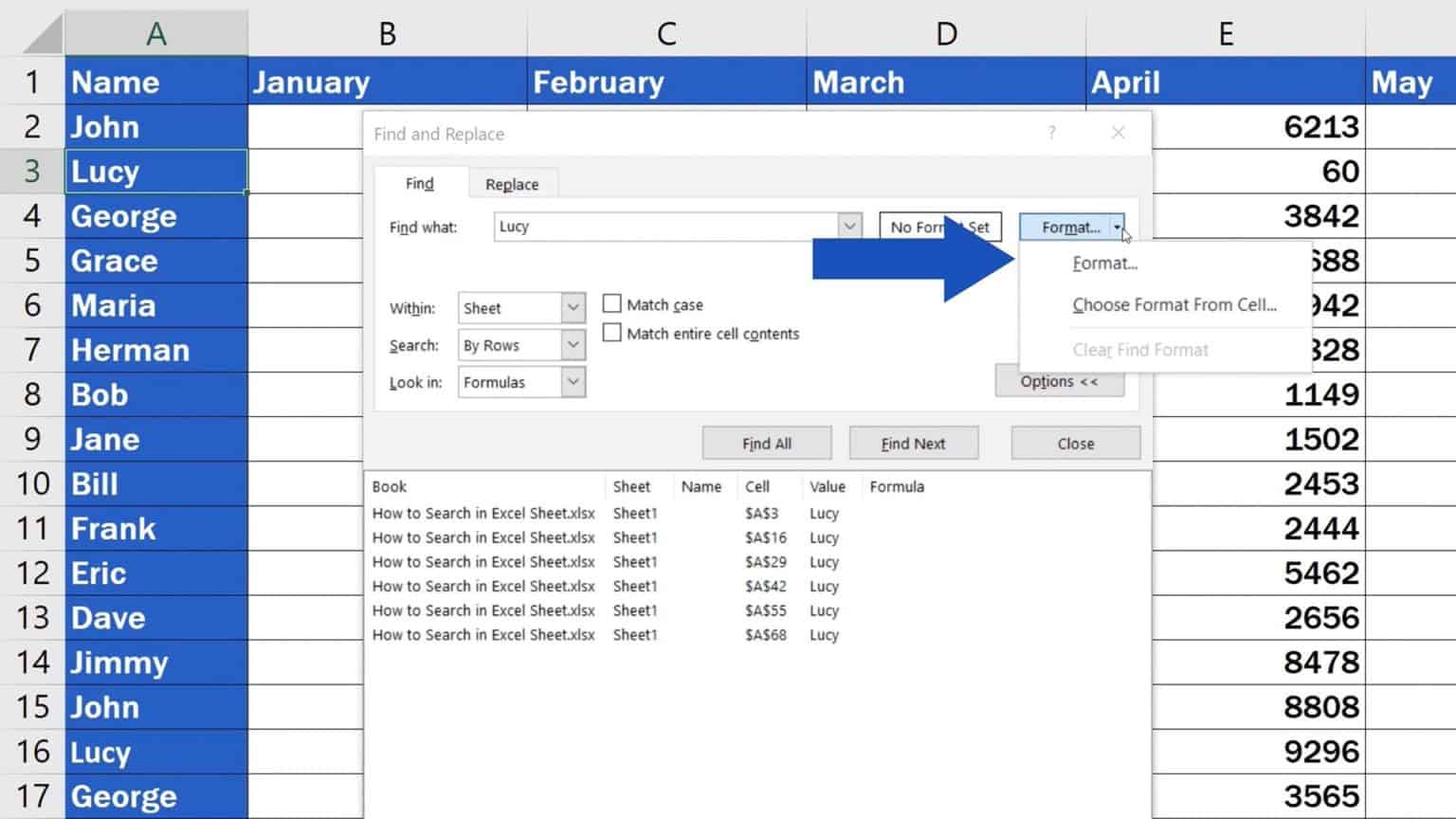 How to Search in Excel Sheet