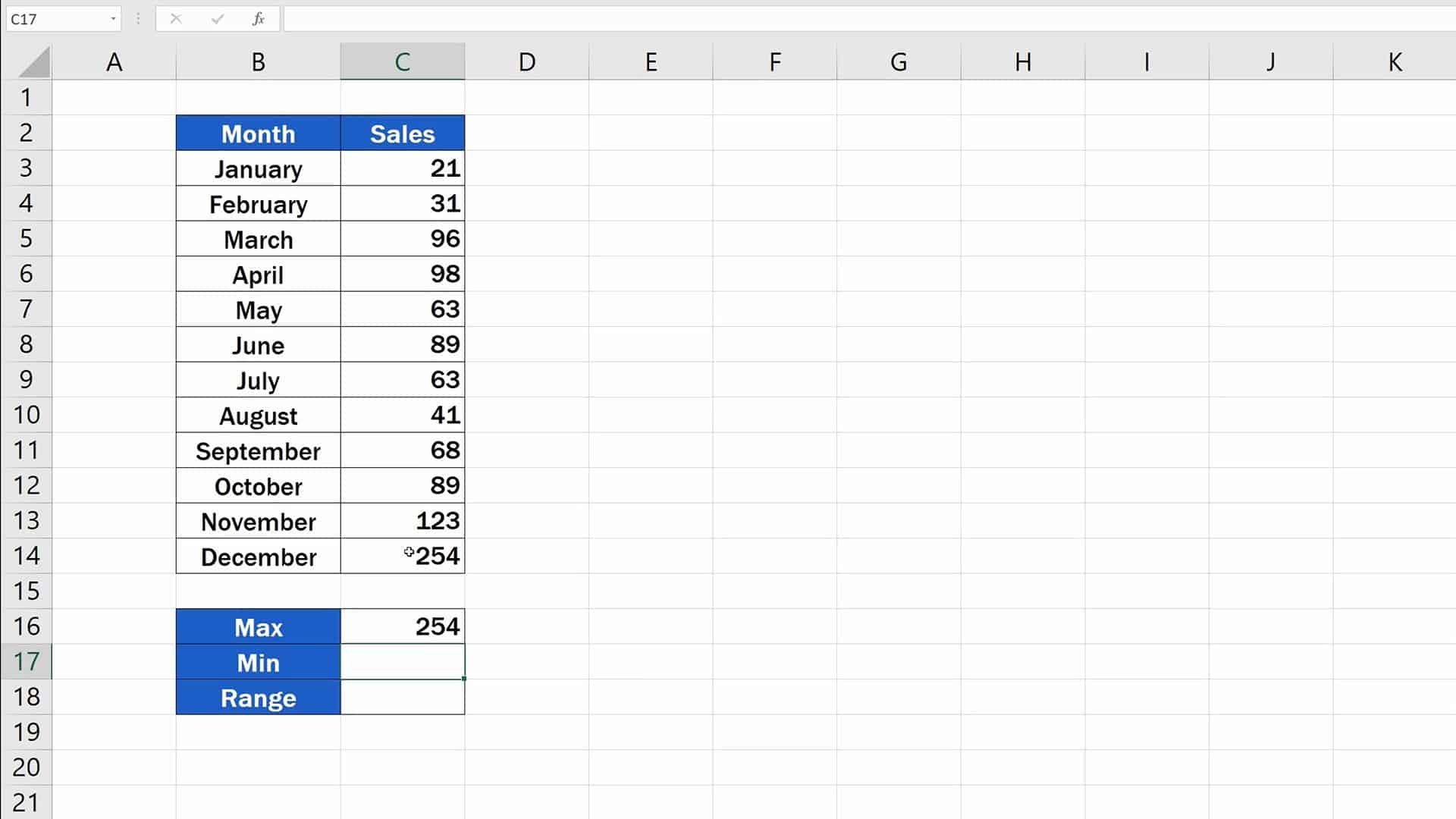 How to Calculate the Range in Excel
