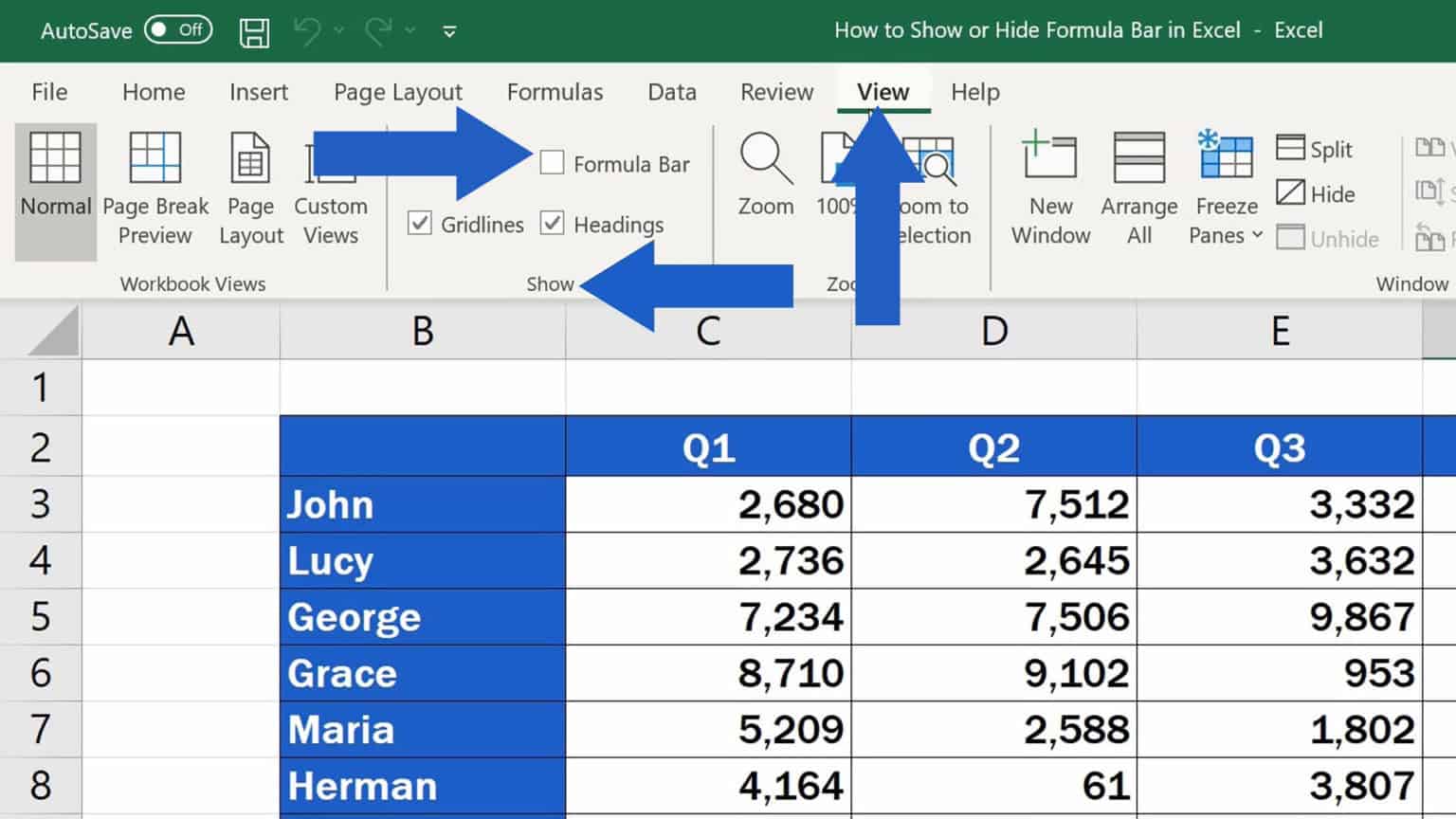 How to Show or Hide the Formula Bar in Excel