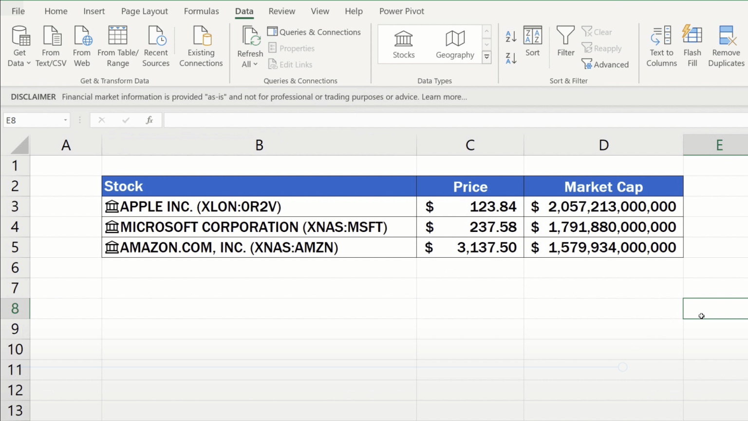How to Get Stock Prices in Excel