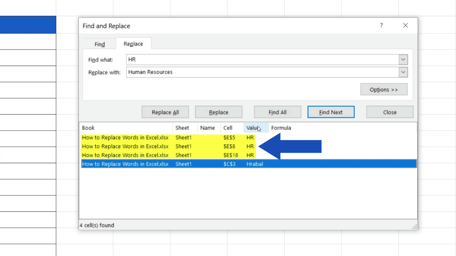 How to Replace Words in Excel