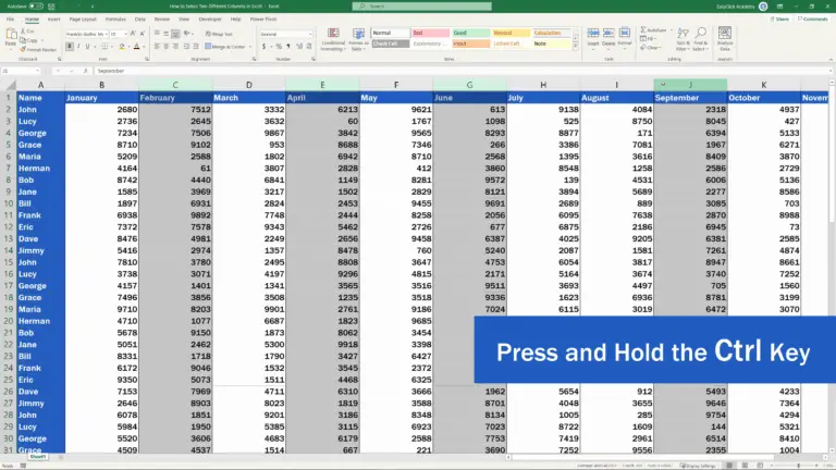 How to Select Two Different Columns in Excel at the Same Time