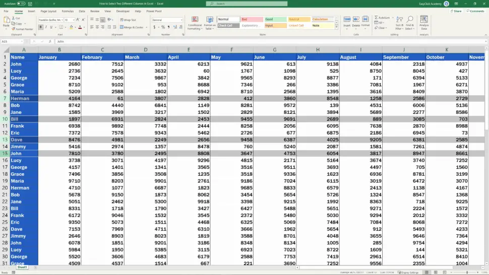 How To Select Two Different Columns In Excel At The Same Time