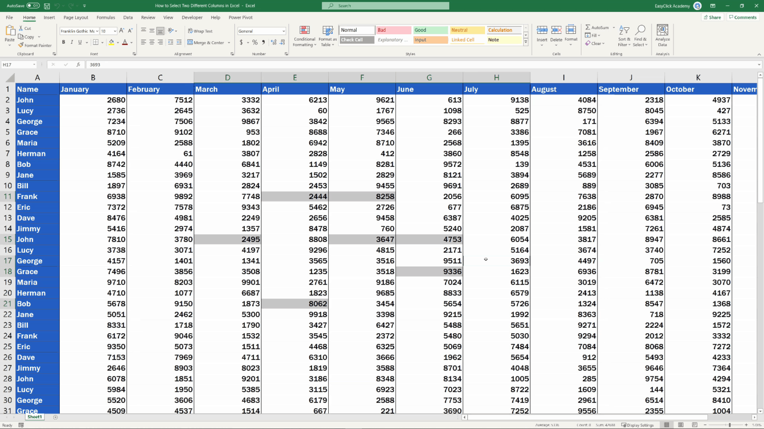 How To Select Two Different Columns In Excel At The Same Time