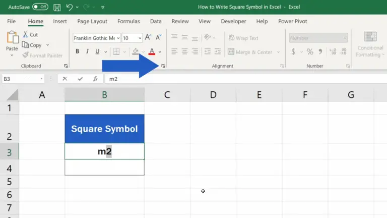 How to Write the Squared Symbol in Excel