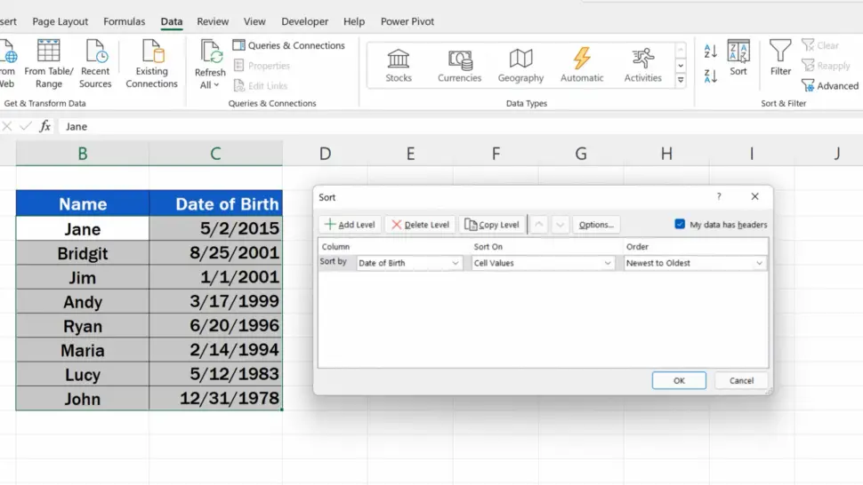 How to Sort by Date in Excel