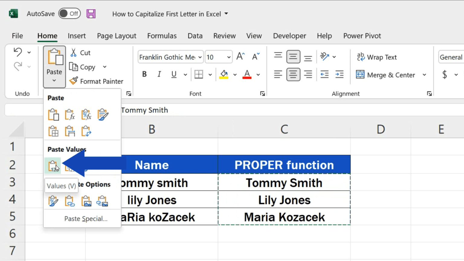How to Capitalize First Letters in Excel