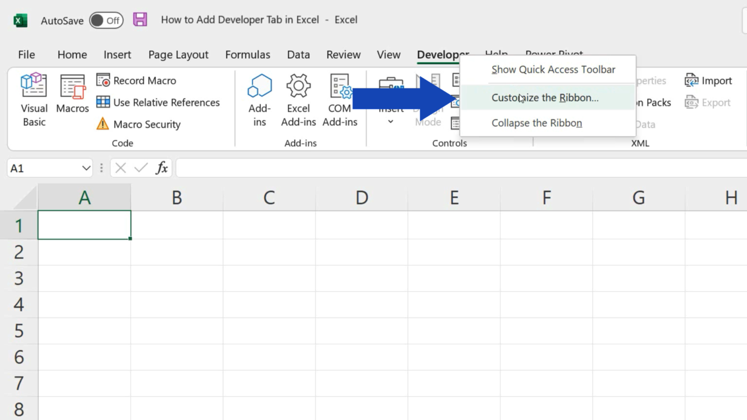 How to Add Developer Tab in Excel