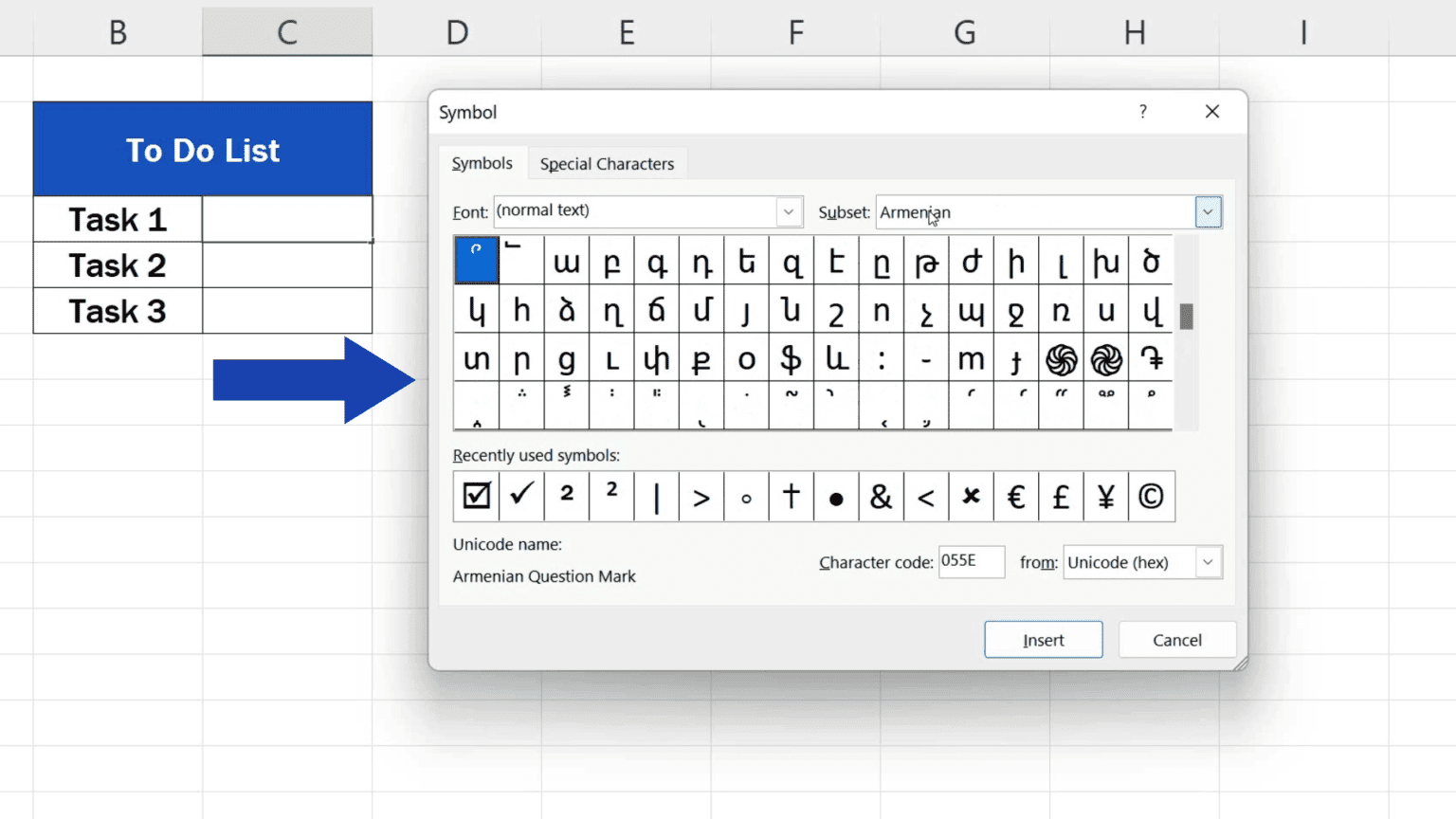 How to Insert a Check Mark in Excel
