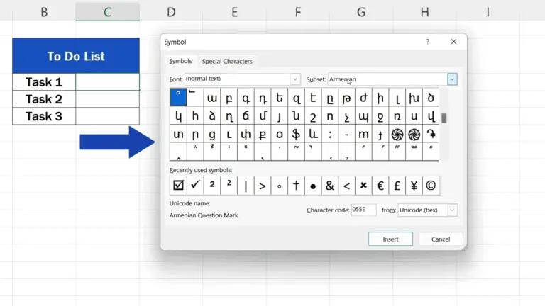 How To Insert A Check Mark In Excel