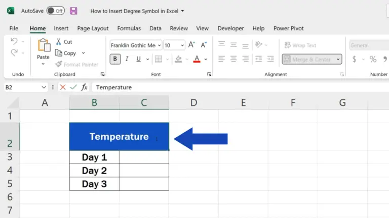 How to Insert the Degree Symbol in Excel