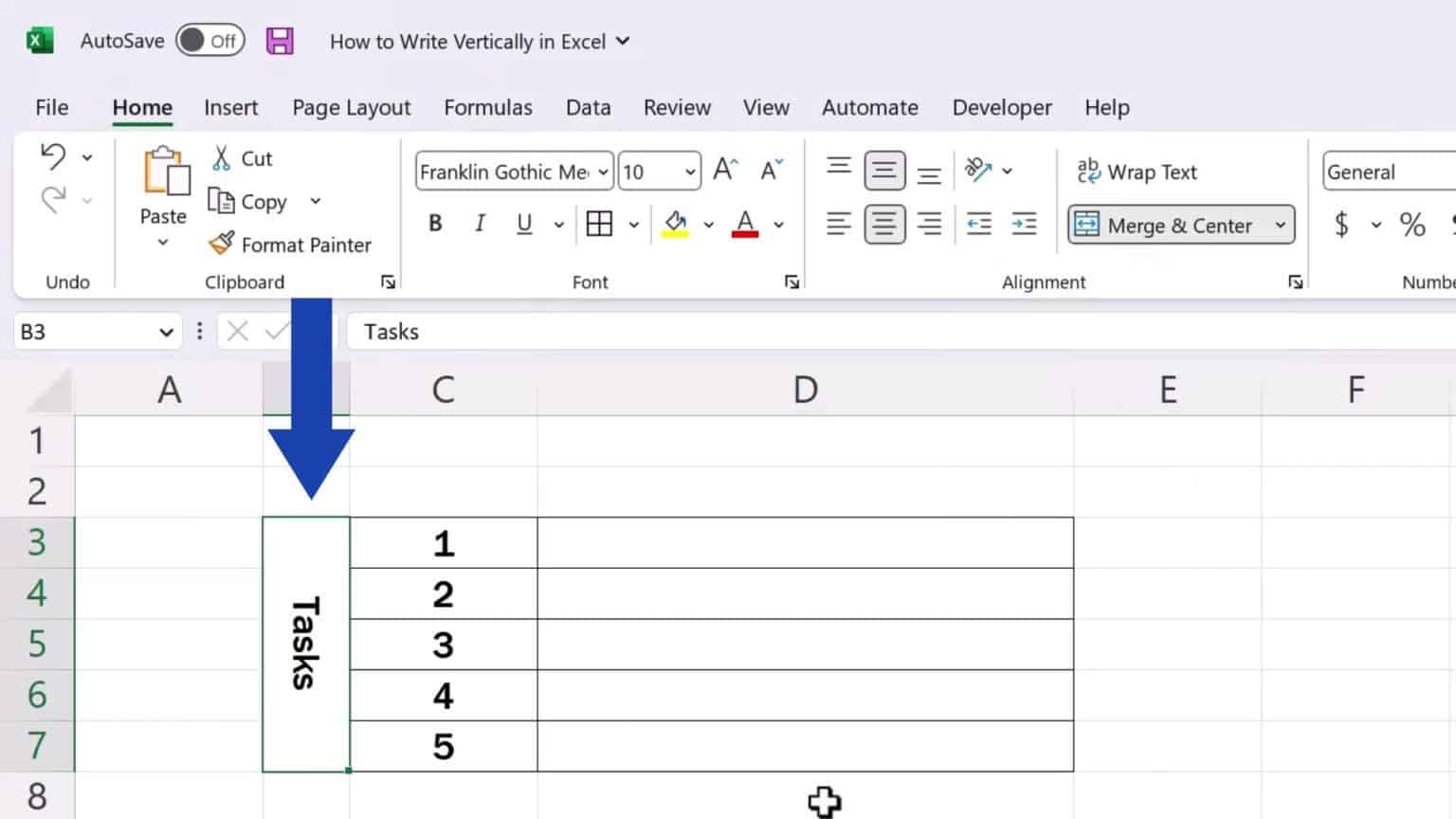 How to Write Vertically in Excel