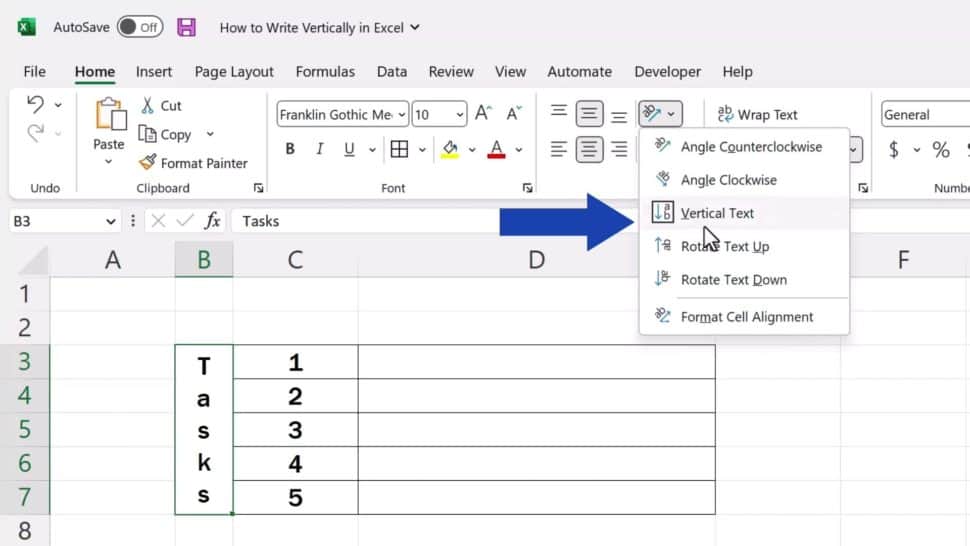 How to Write Vertically in Excel