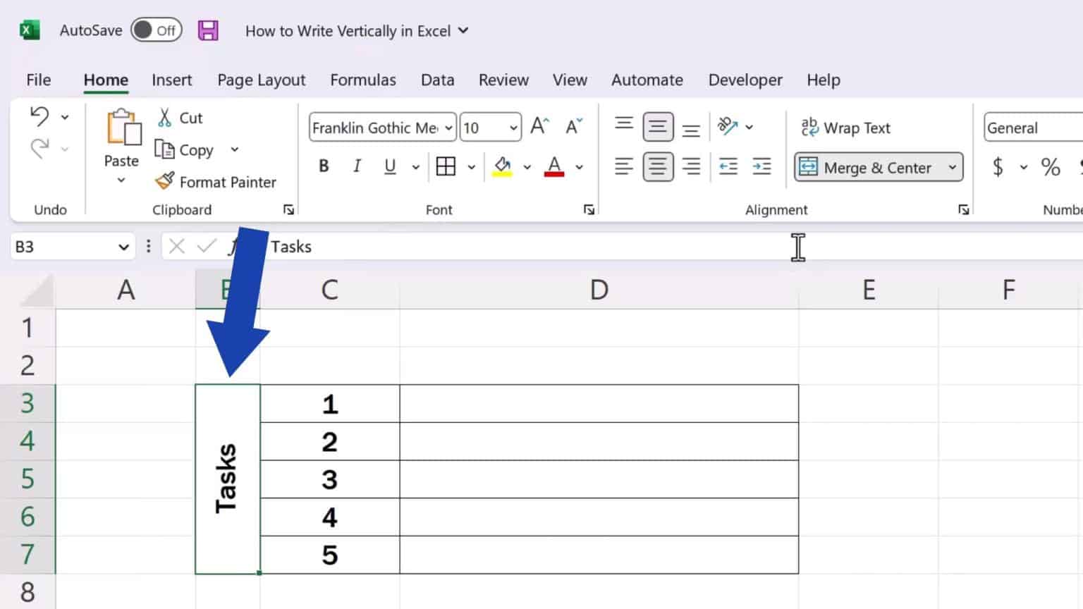 How to Write Vertically in Excel