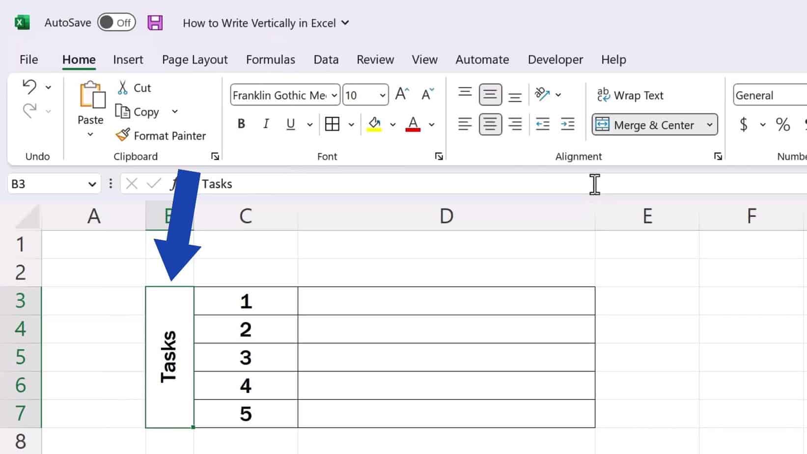 How To Write Vertically In Excel