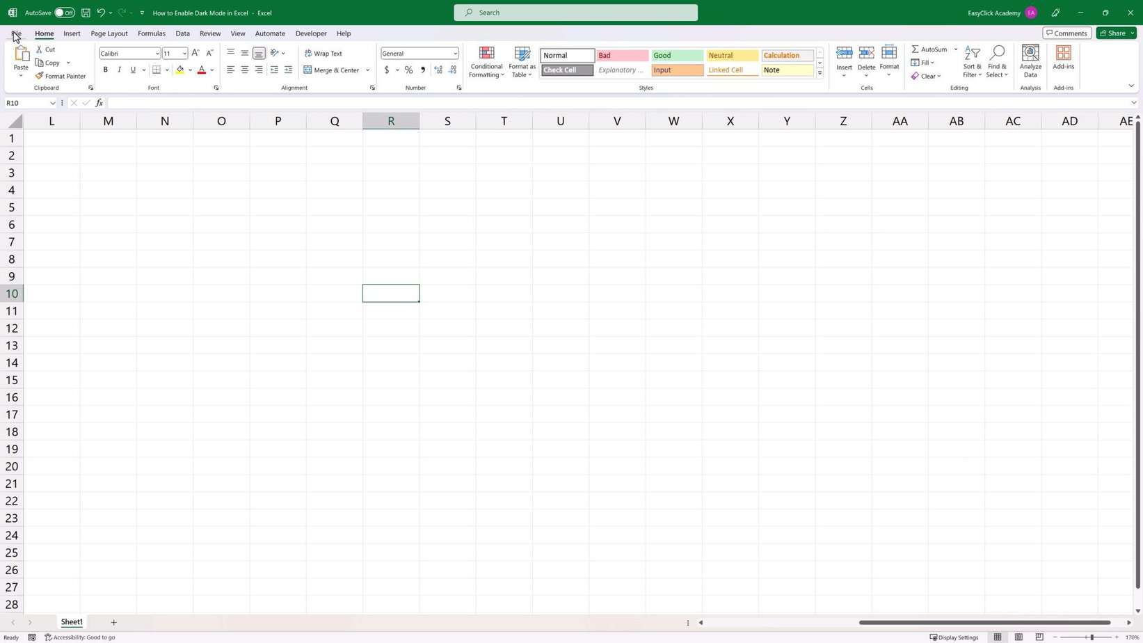How to Enable Dark Mode in Excel (The Ultimate Guide) - EasyClick ...