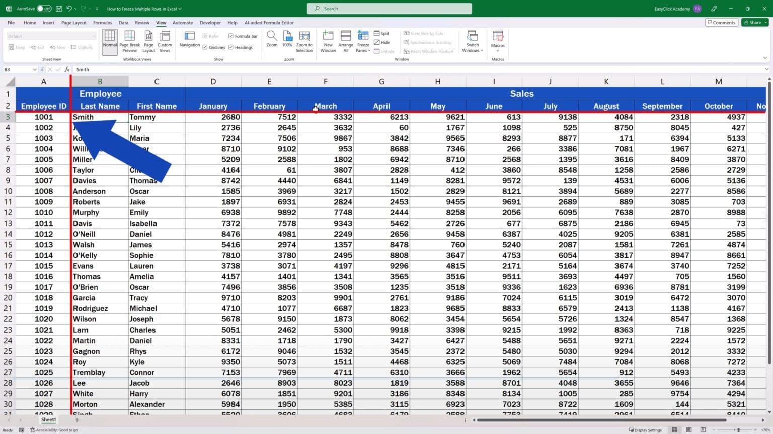 How To Freeze Multiple Rows In Excel Quick And Easy Easyclick Academyeasyclick Academy