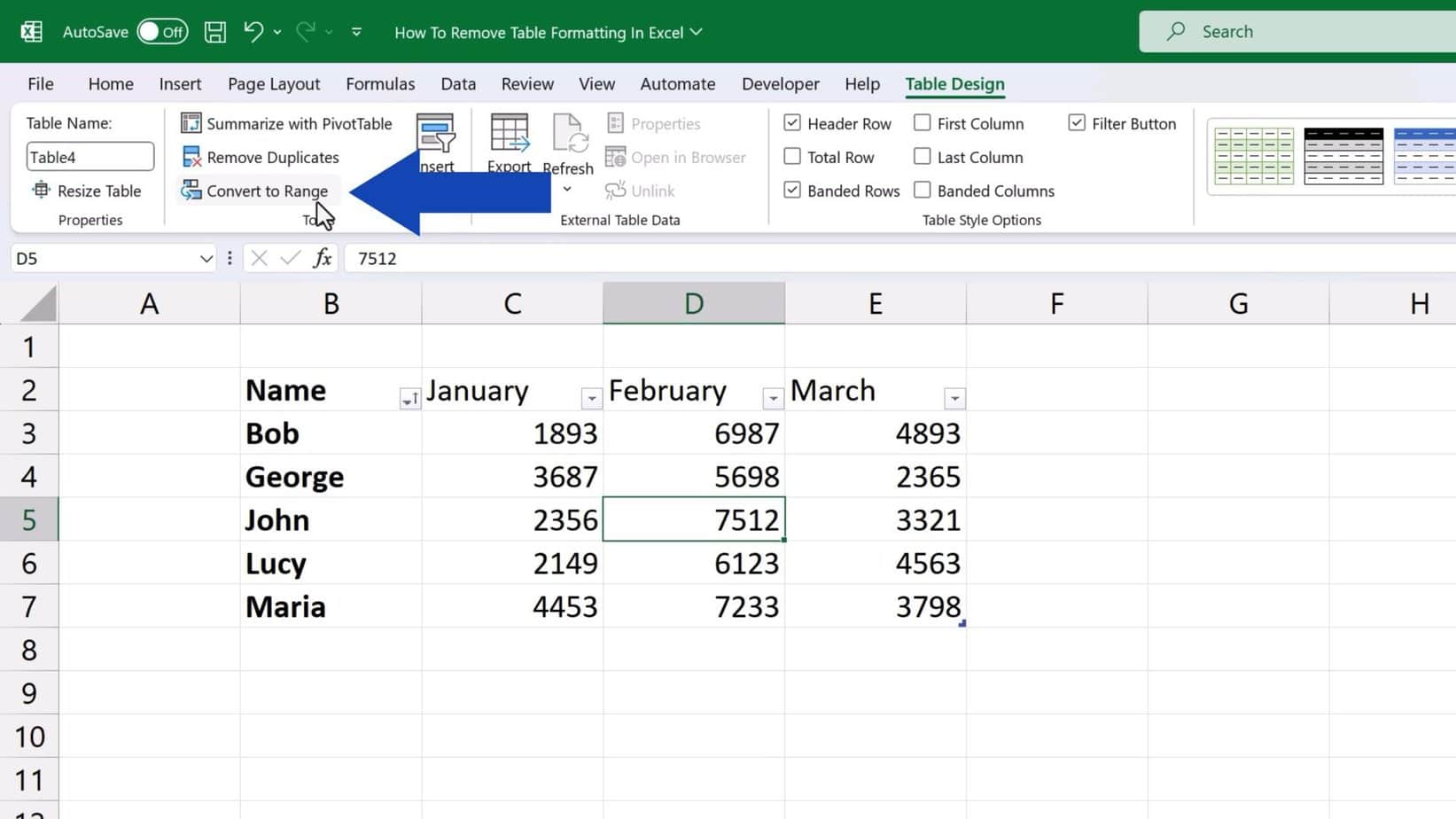 How to Remove Table Formatting in Excel
