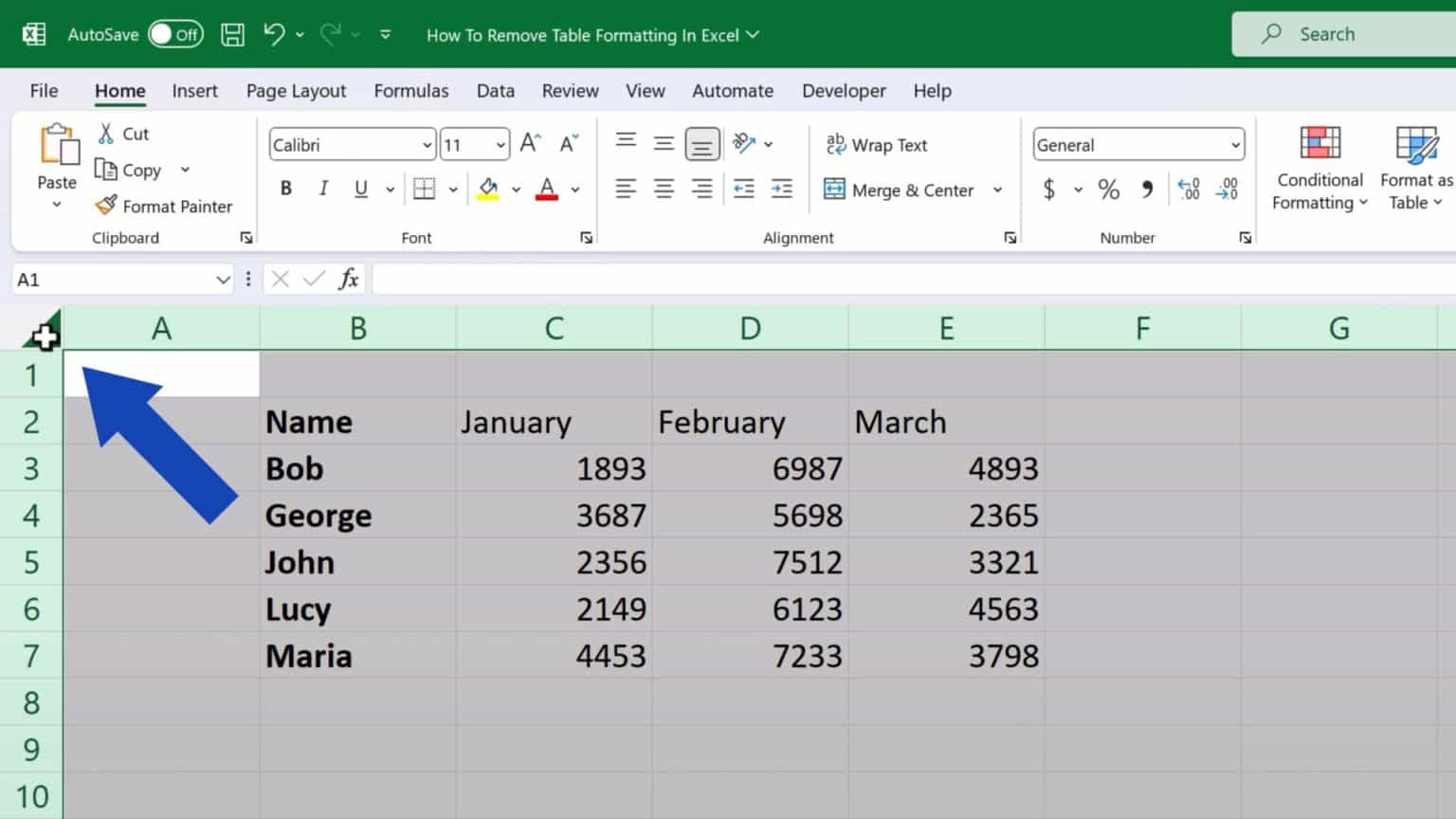 How to Remove Table Formatting in Excel