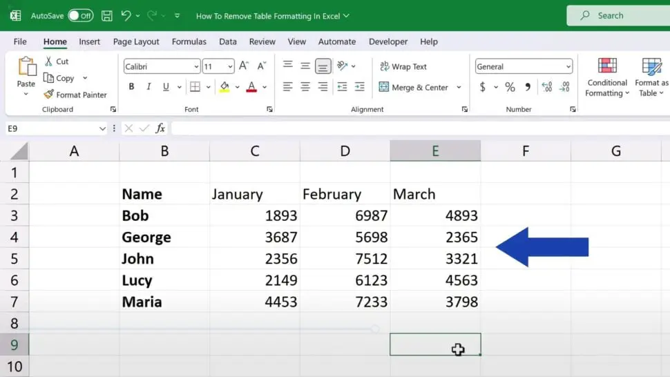 How to Remove Table Formatting in Excel