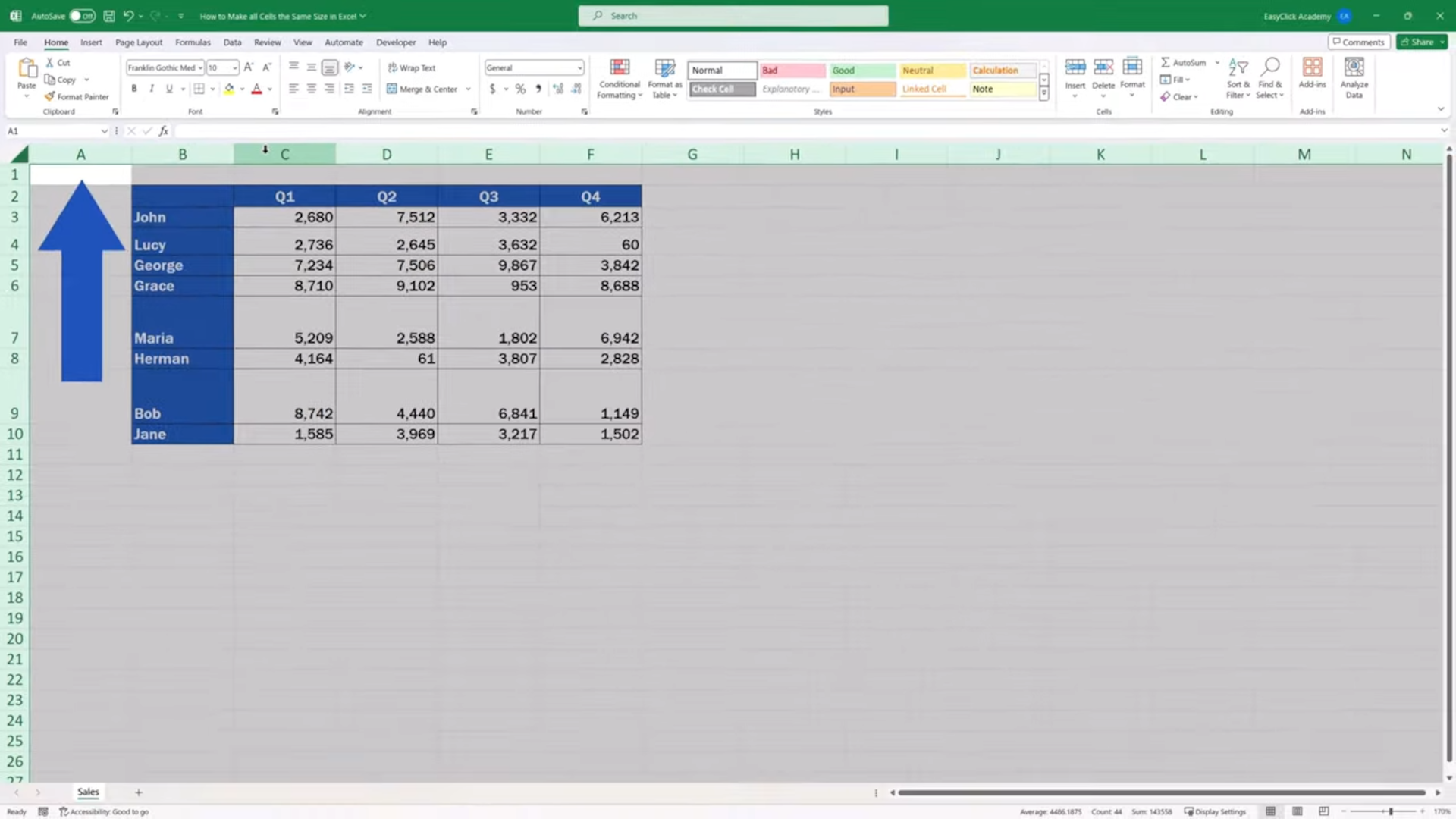 How To Make All Cells The Same Size In Excel Quick And Easy