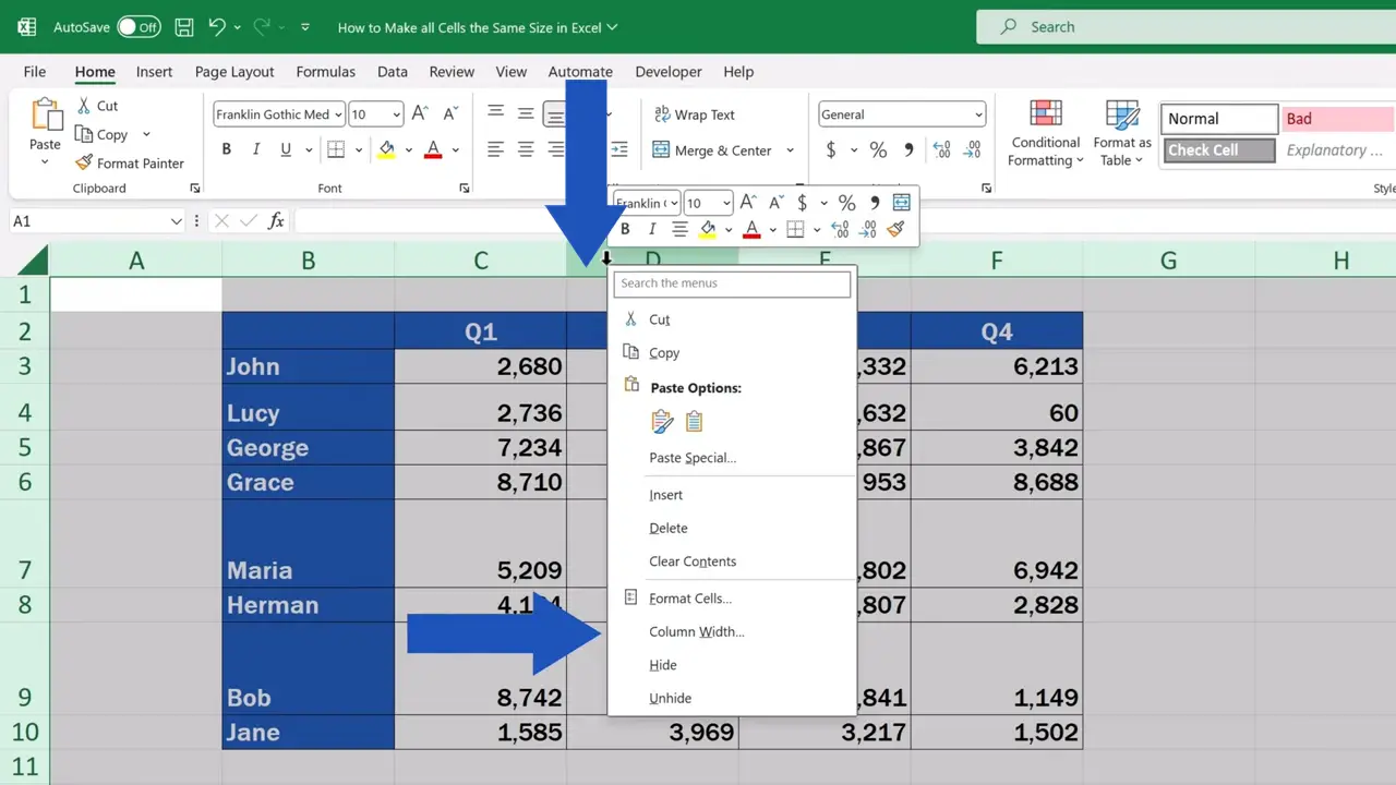 How to Make All Cells the Same Size in Excel (Quick and Easy ...