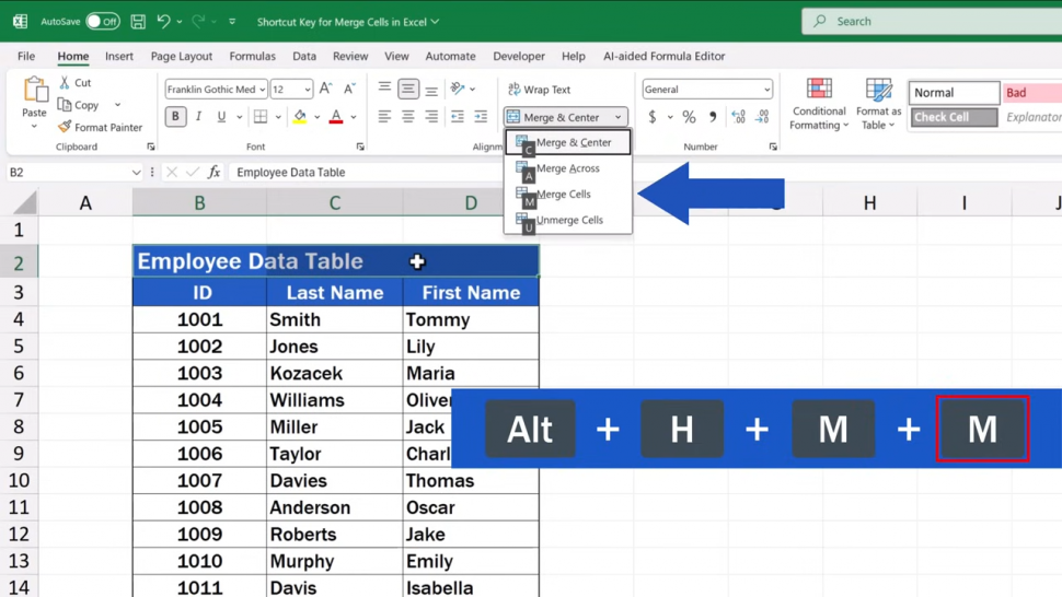 Shortcut Key for Merge Cells in Excel - EasyClick AcademyEasyClick Academy