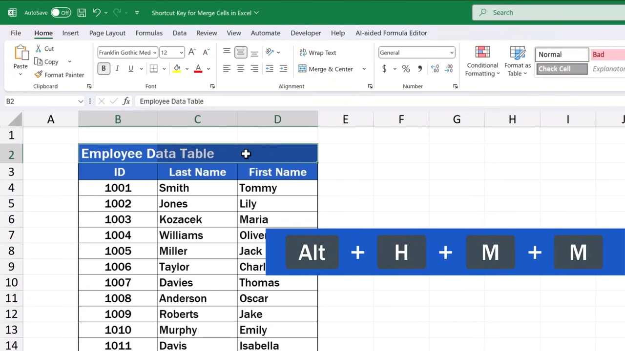 Shortcut Key for Merge Cells in Excel - EasyClick AcademyEasyClick Academy